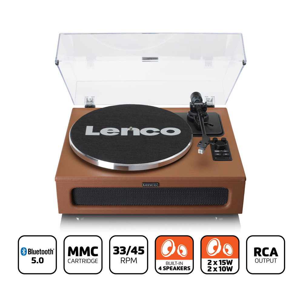 Lenco Turntable with 4 Built-In Speakers - Brown - Pacific Hi Fi