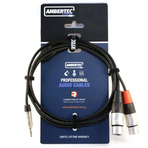 Ambertec Y cable REAN 3.5mm TRS plug 2 x XLR Female - Pacific Hi Fi