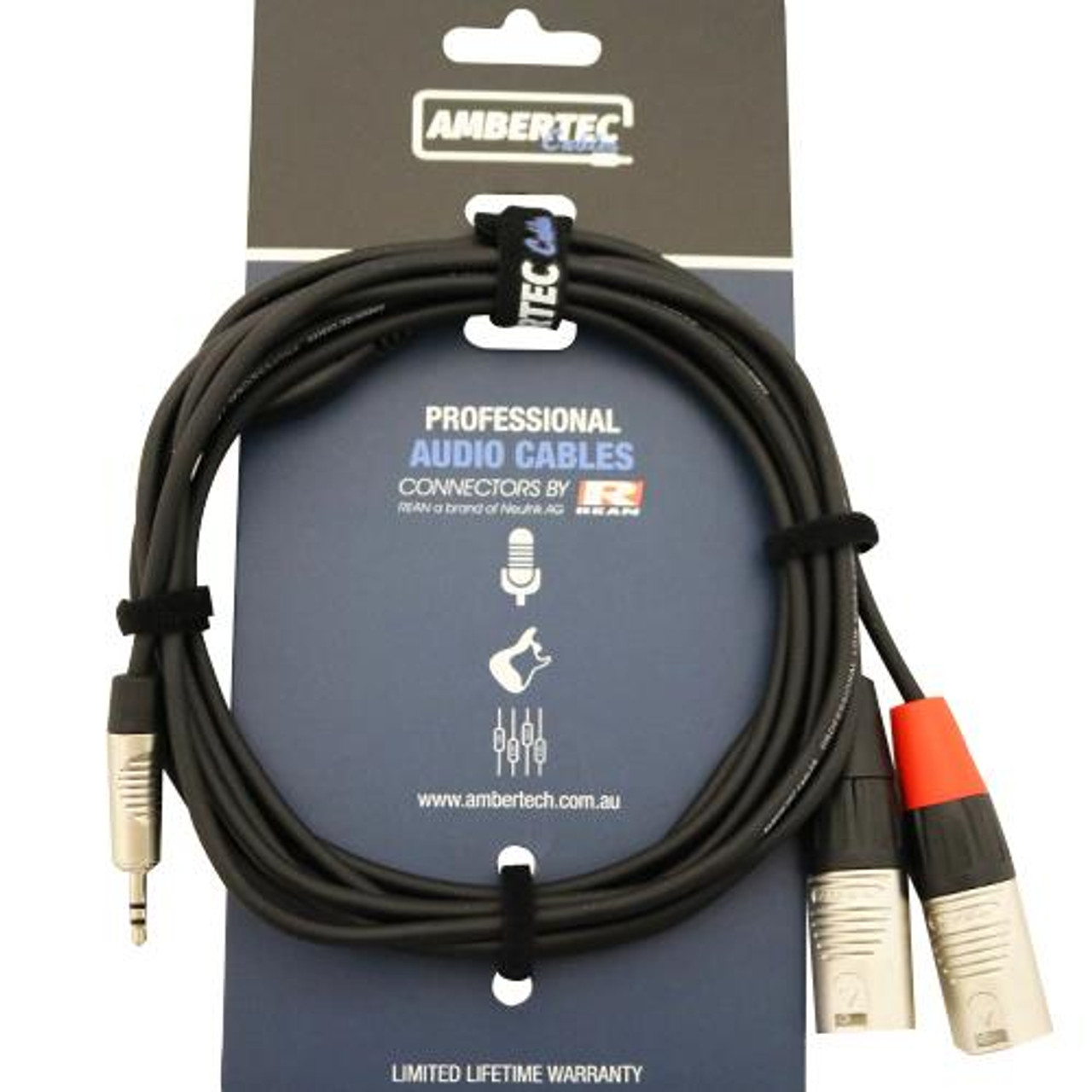 Ambertec Y cable REAN 3.5mm TRS plug 2 x XLR Male - Pacific Hi Fi