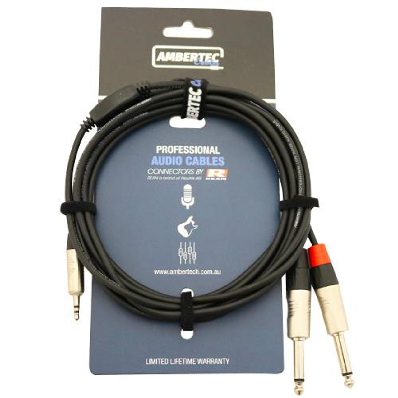 Ambertec Y cable REAN 3.5mm TRS plug 2 x 6.35mm TS plug - Pacific Hi Fi