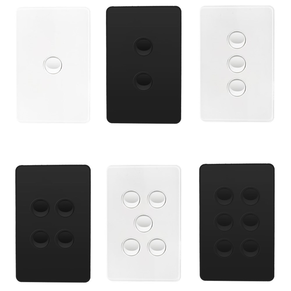 Kasta 240V 6 Gang Unison Rocker Switch Vertical - Pacific Hi Fi