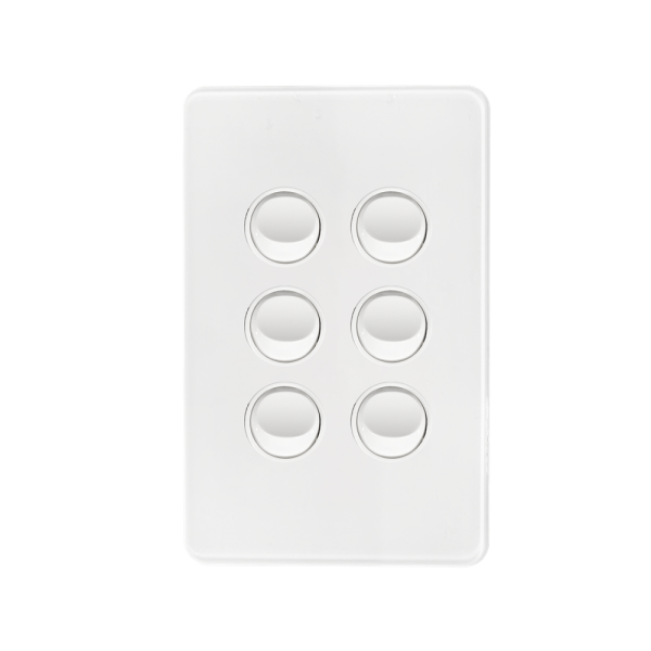 Kasta 240V 6 Gang Unison Rocker Switch Vertical - Pacific Hi Fi
