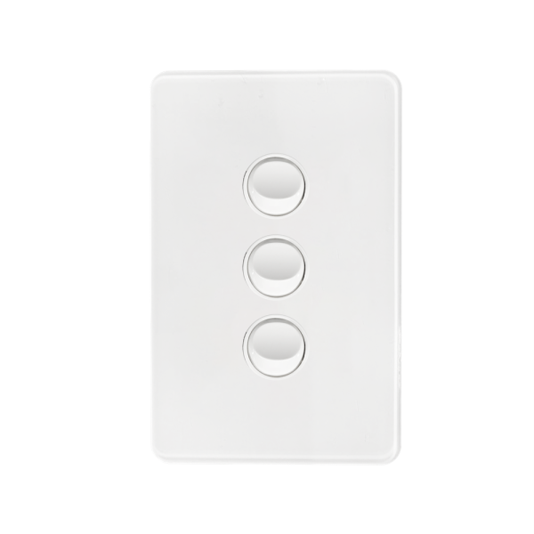 Kasta 240V 3 Gang Unison Rocker Switch Vertical - Pacific Hi Fi