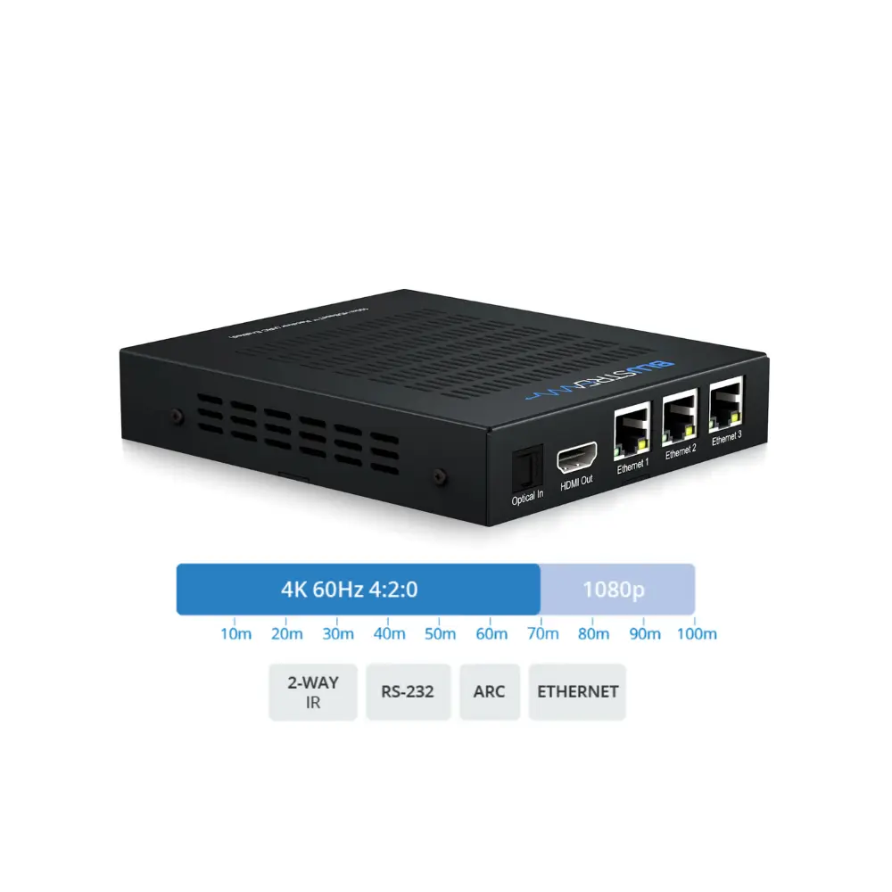 JANDS Blustream HEX100ARC-RX HDBaseT Receiver – 100m 4K, ARC, PoC, Optical In, RS-232 - Pacific ...